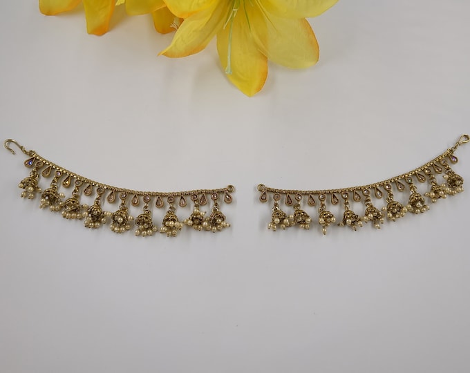 Mehendi Polish Polki Kaan Chain With Jhumkies / Earrings Chain / Gold ...