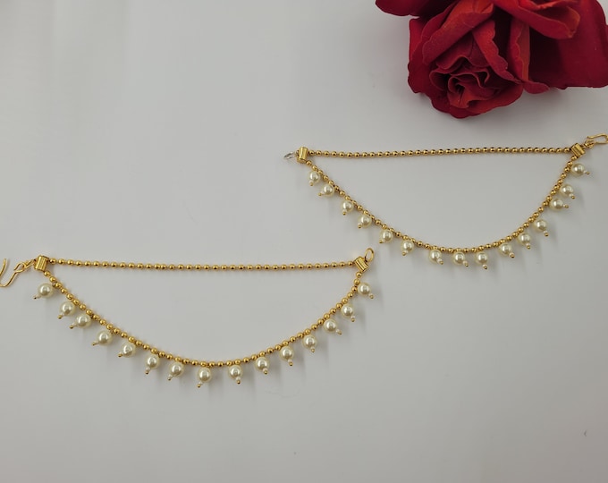 Kaan Chain / Earrings Chain / Pearl Single Layer Ear Chain / Maatal ...