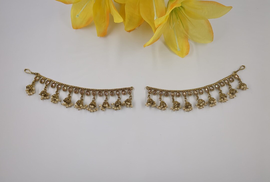 Mehendi Polish Polki Kaan Chain With Jhumkies / Earrings Chain / Gold ...