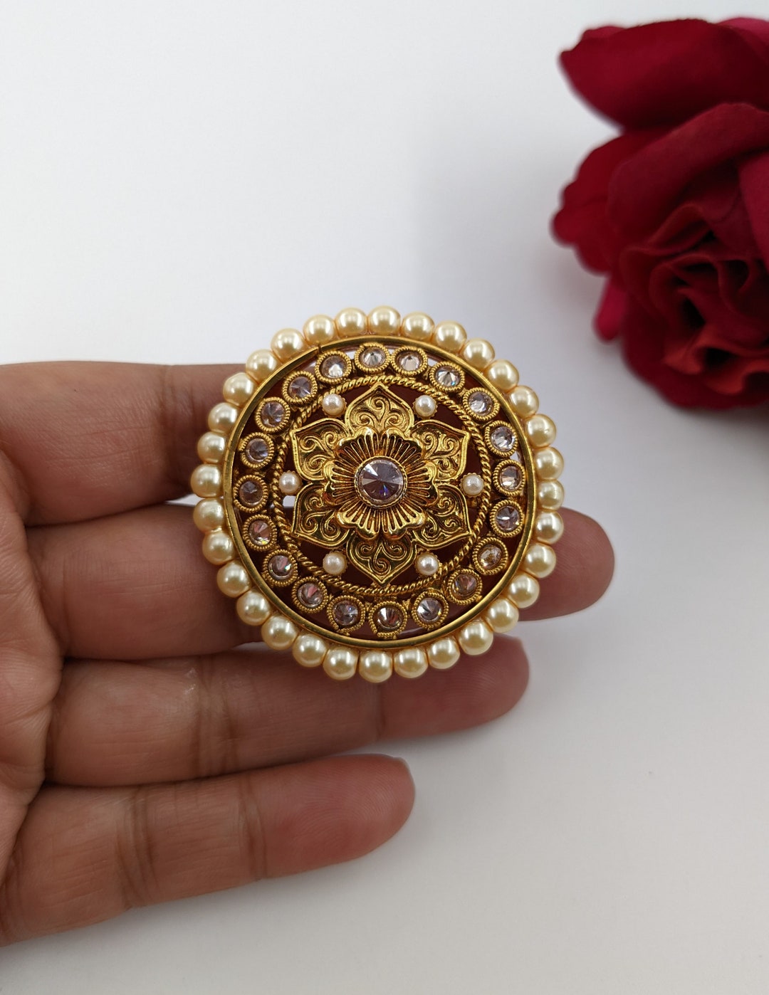 Big Polki & Pearl Ring / South Indian Jewelry / Temple Jewelry ...
