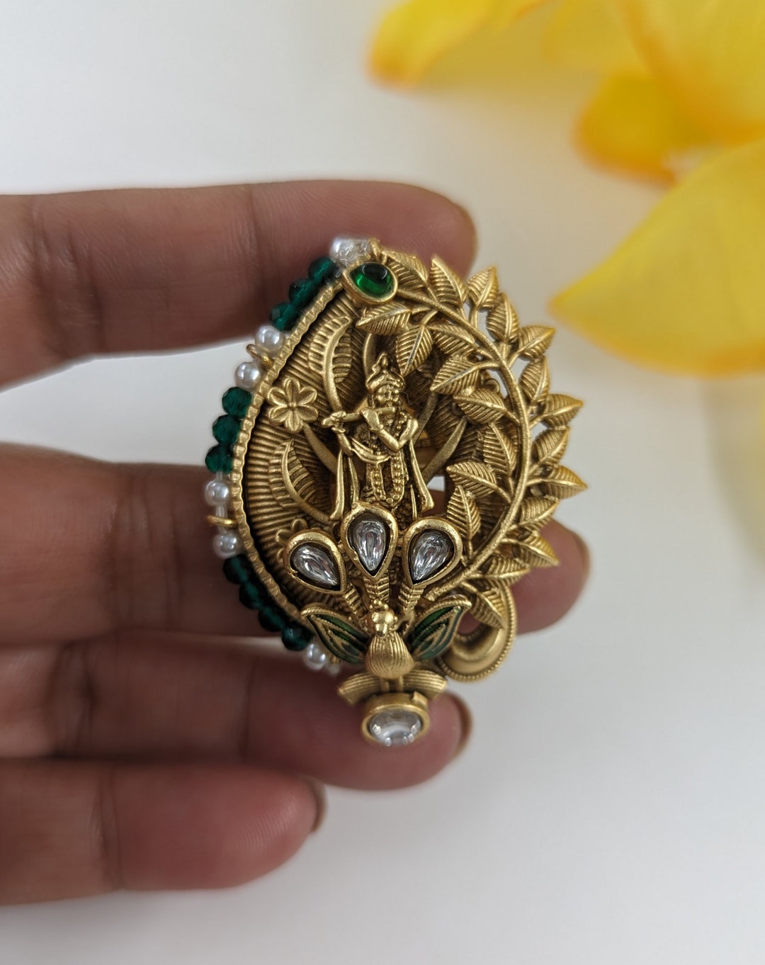 Lord Krishna Moissanite Polki Temple Ring / Indian Finger Ring ...