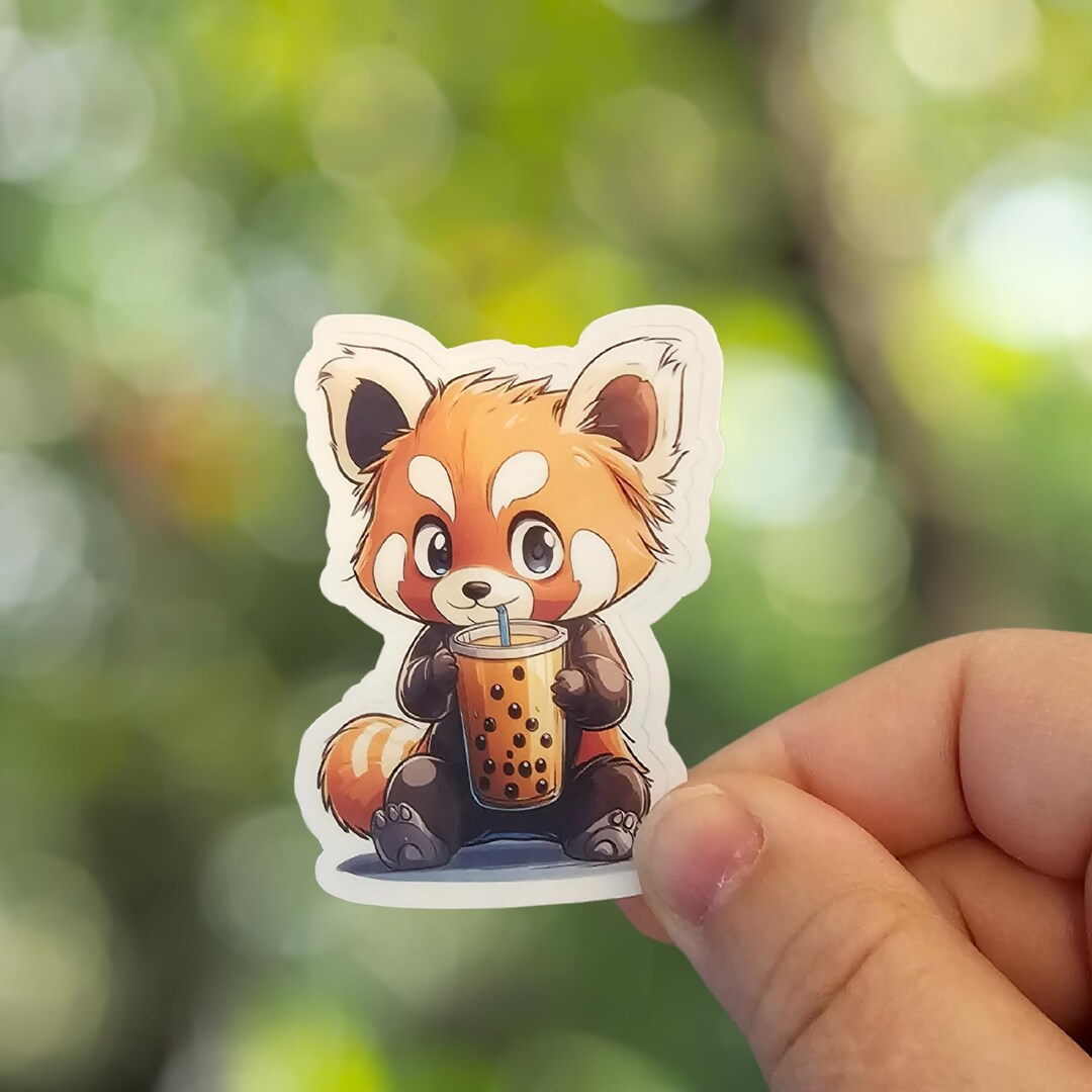 Cute Red Panda Sticker, Boba Tea, Bottle Stickers, Laptop Sticker ...