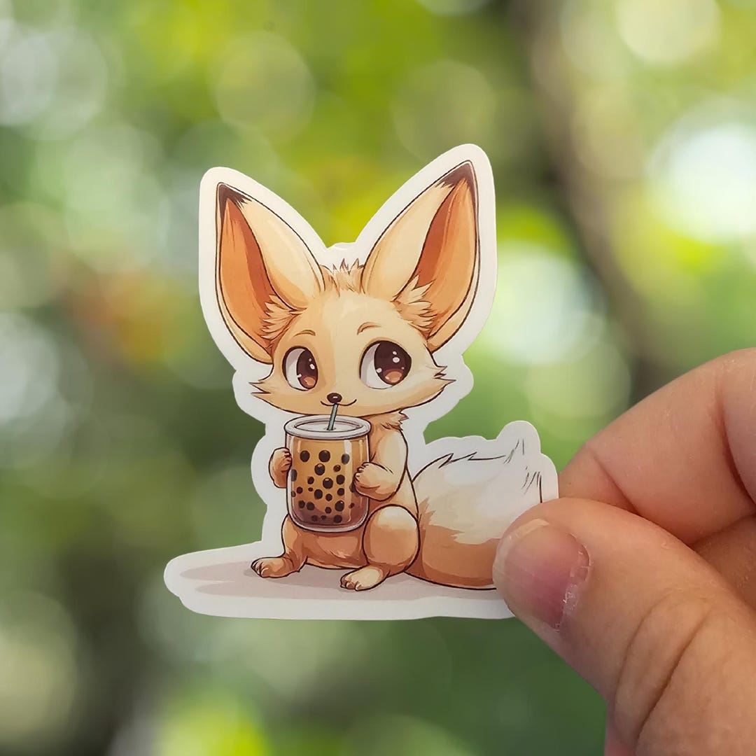Cute Fennec Fox Sticker, Boba Tea, Bottle Stickers, Laptop Sticker ...