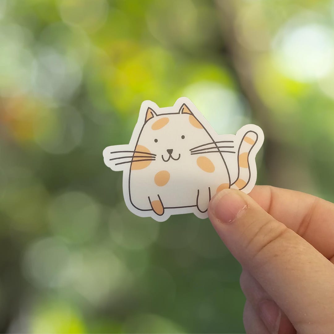 Cute Orange Cat Sticker, Hand Drawn Sticker, Bottle Stickers, Laptop ...