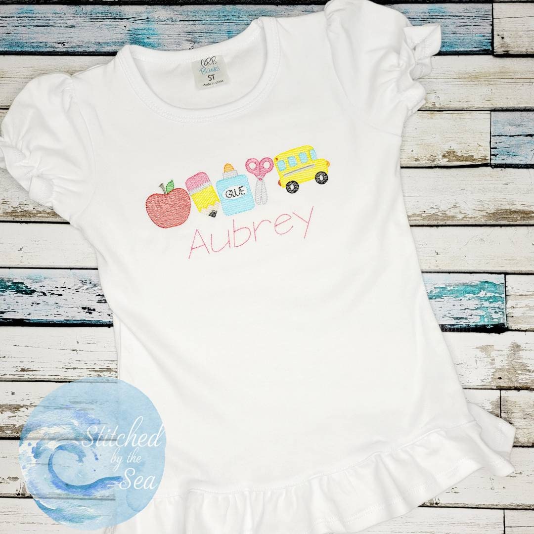 Girls Back to School Shirt School Pencil Shirt Embroidered | Etsy