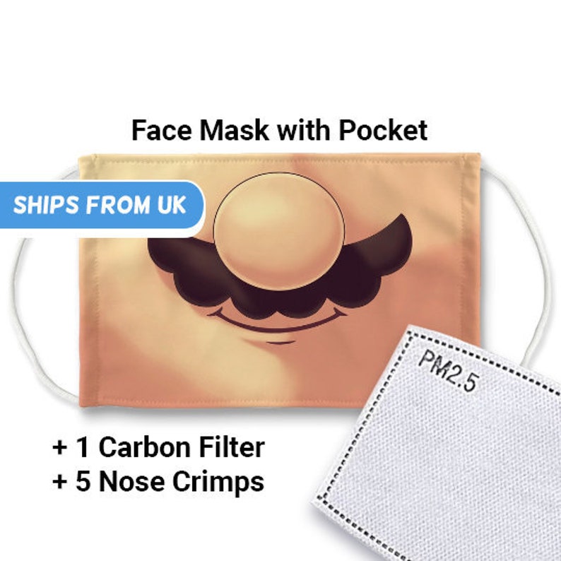 Mario Moustache Face Mask With Pocket & 1 Carbon Filter // - Etsy