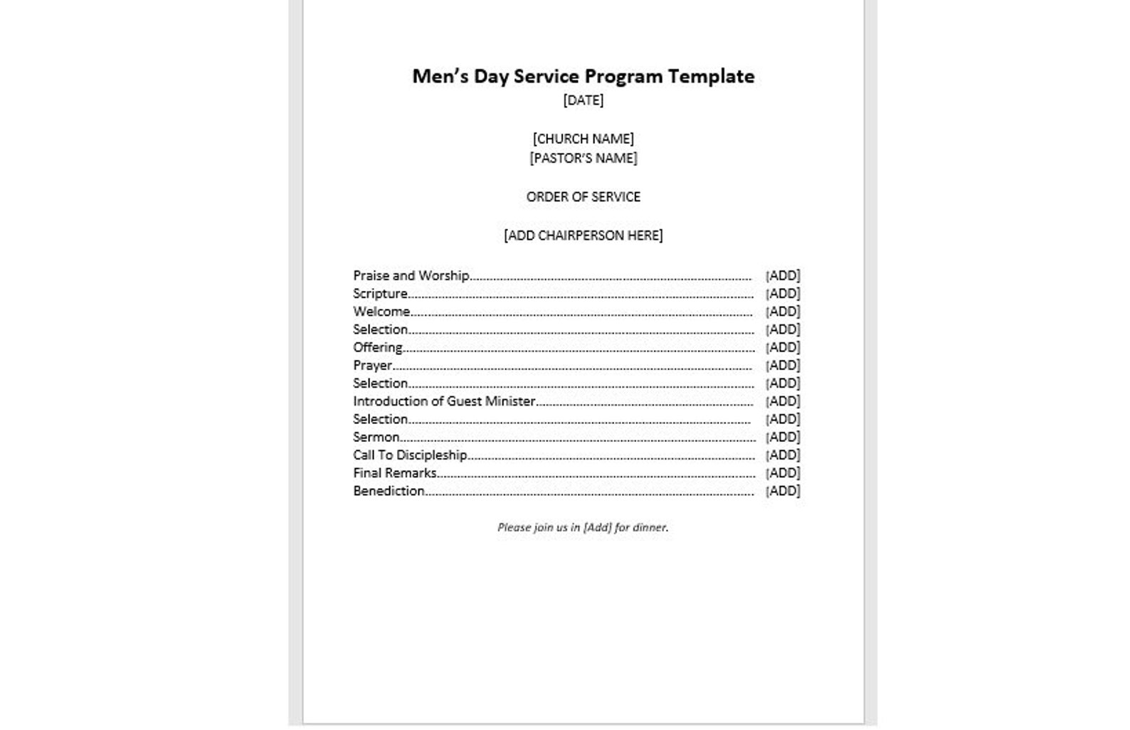 Editable Men's Day Program Template, Men's Day Program Template, Church ...