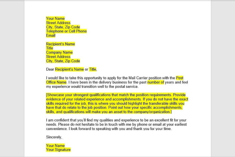 Mail Carrier Cover Letter, Cover Letter Template, Editable Cover Letter ...