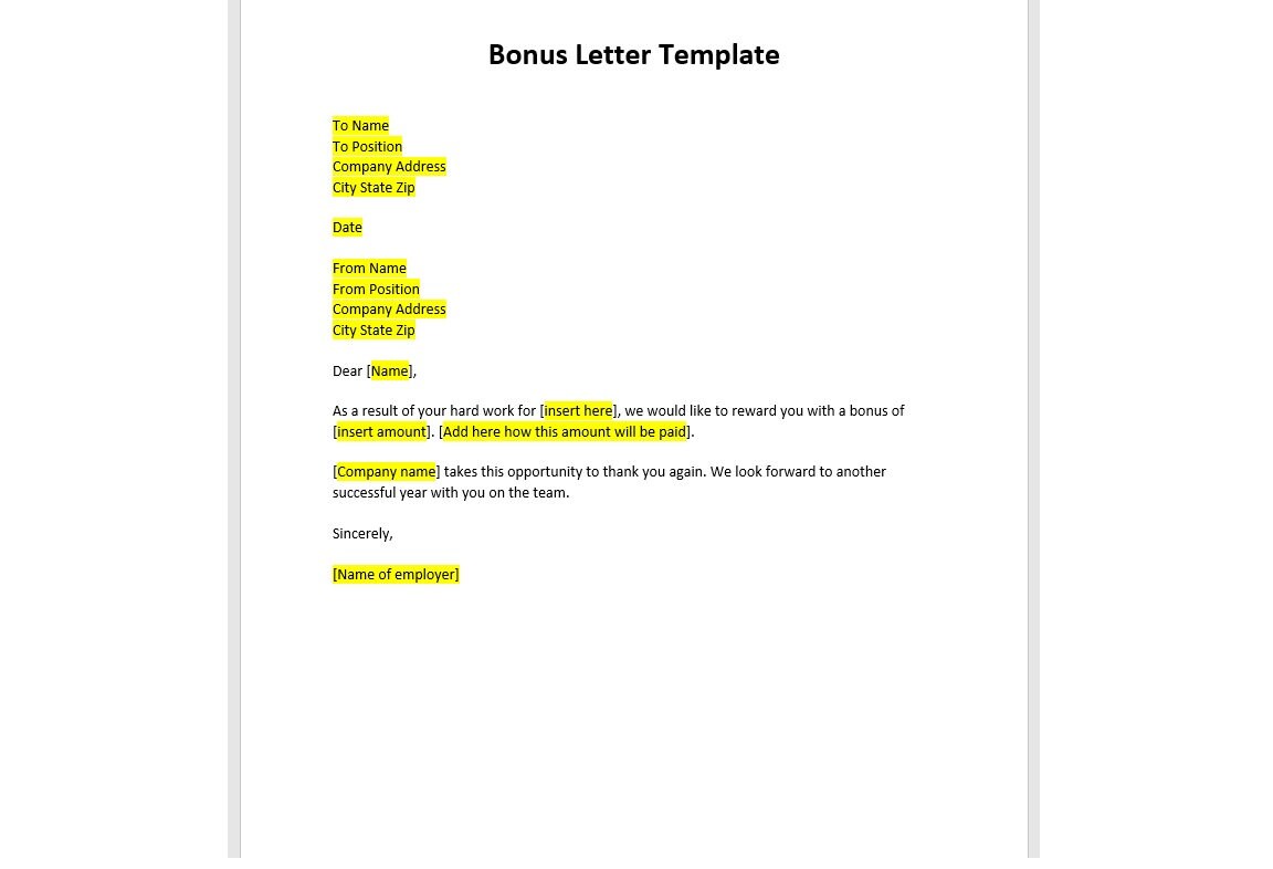 Employee Bonus Award Letter Template, Employee Bonus Award Letter ...