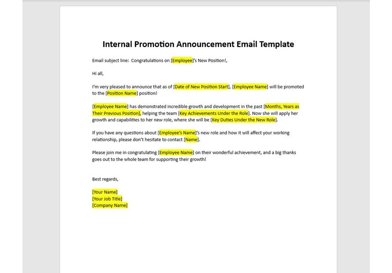 Editable Internal Promotion Announcement Email Template, Promotion ...
