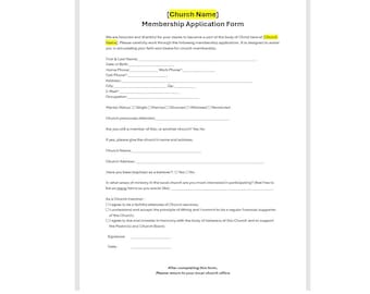 Church Membership Form Editable in MS Word - Etsy