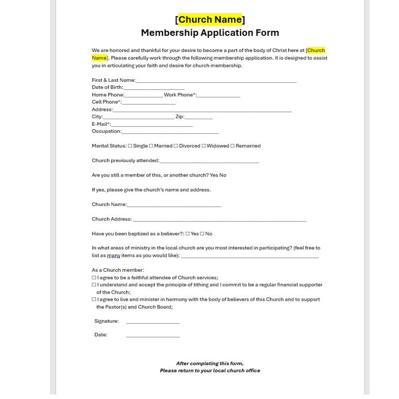 New Member Church Forms - Etsy