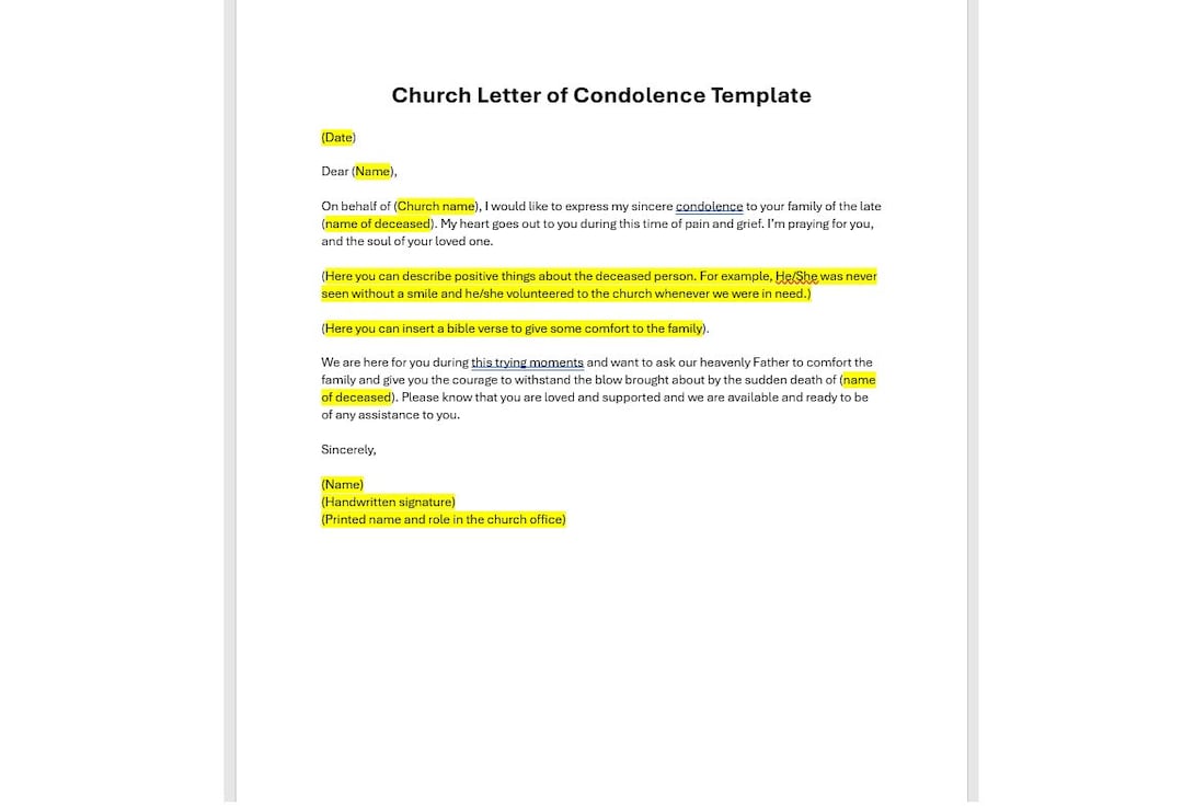Church Letter of Condolence Template, Condolence Letter Template ...