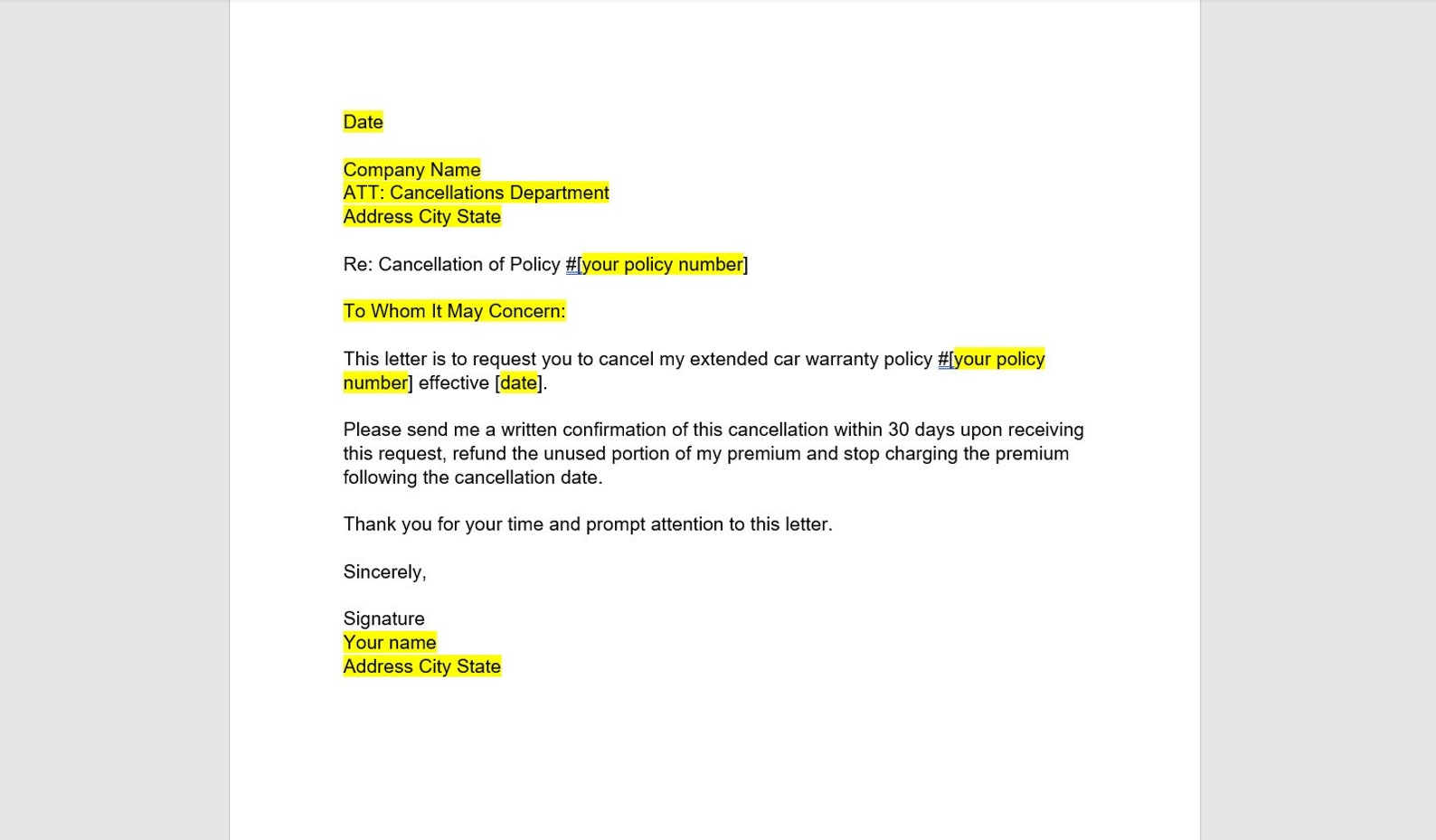 Extended Car Warranty Cancellation Letter, Extended Car Warranty ...