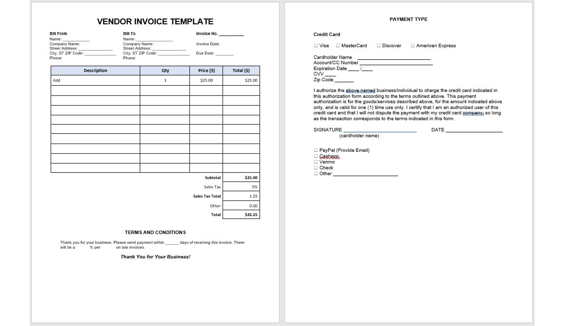 Editable Vendor Invoice Template, Vendor Invoice Template, Word ...