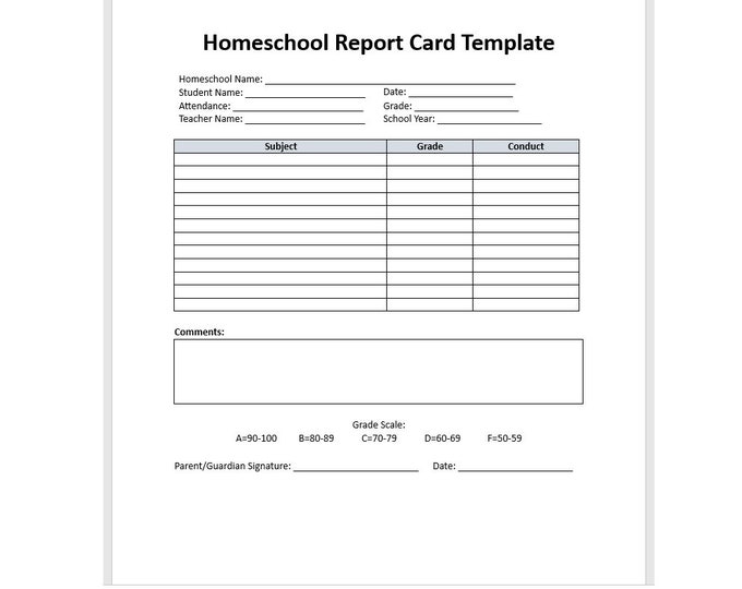Editable Homeschool Report Card Template, Homeschool Grade Card ...