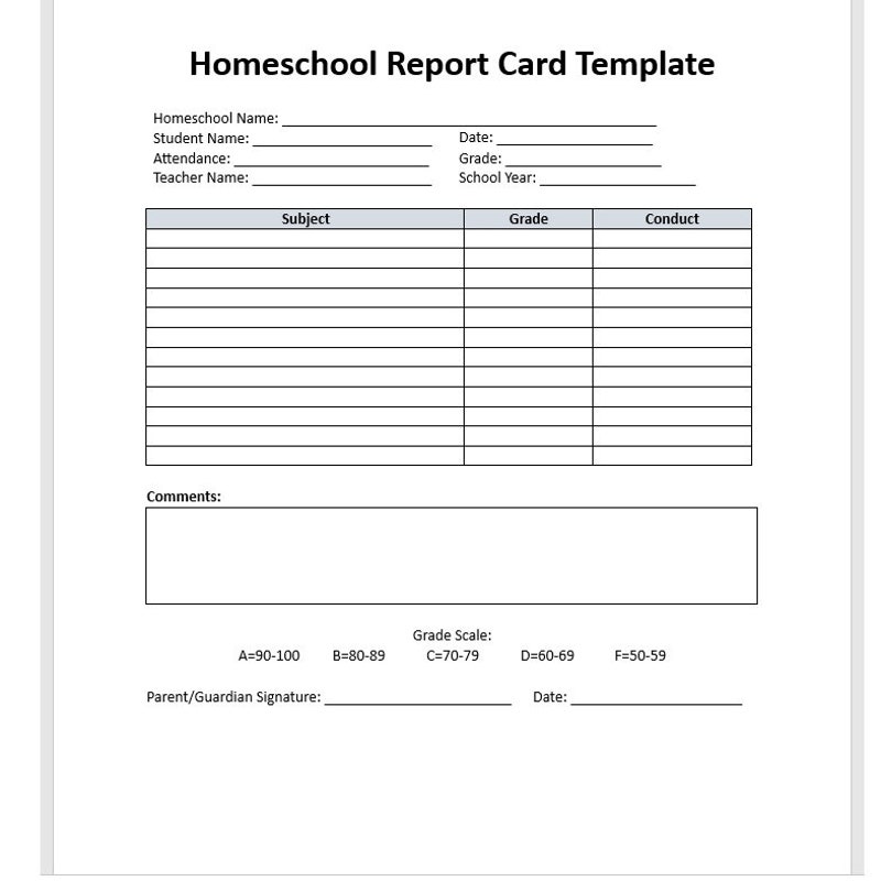 Report Card Word Template - Etsy