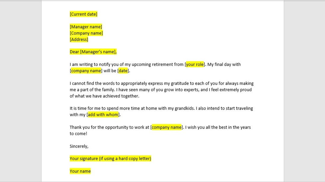 Retirement Resignation Letter, Resignation Letter, Resignation Template ...