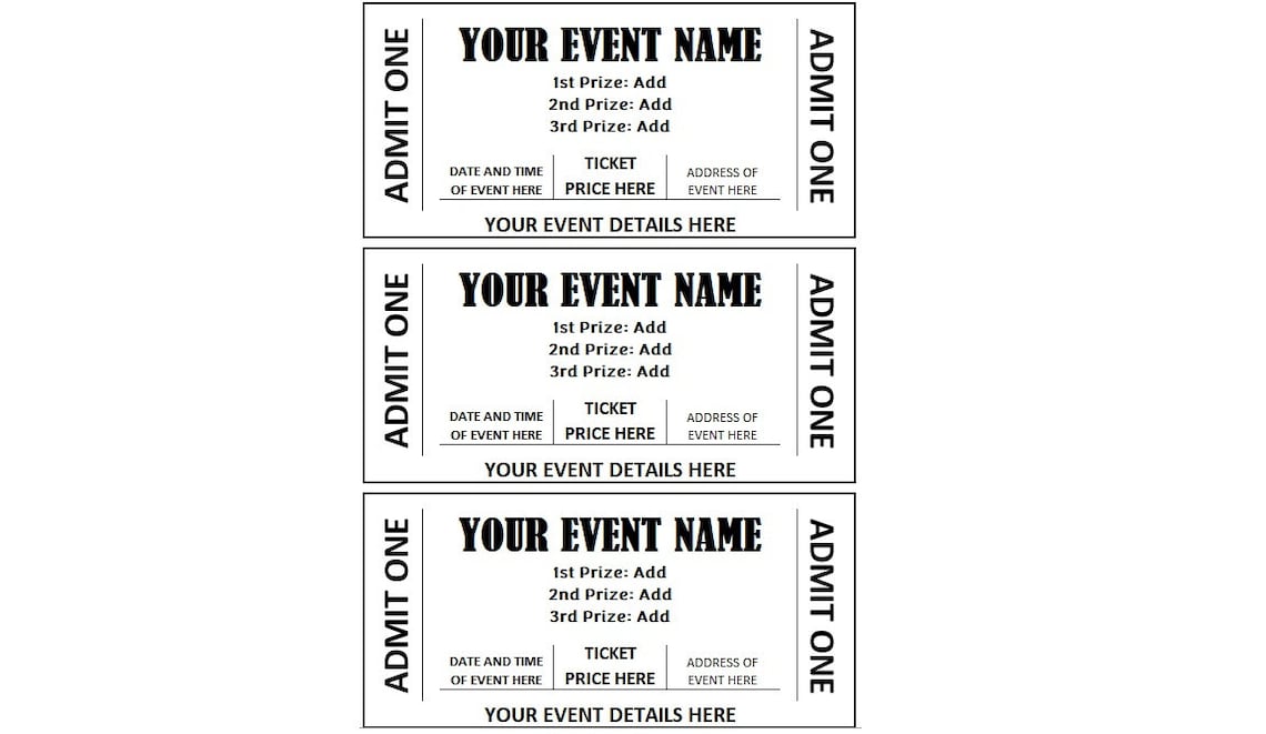 Editable Raffle Event Ticket, Event Ticket Printables, Editable Event ...