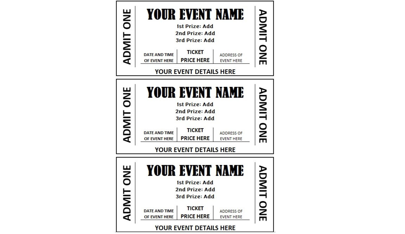Editable Raffle Event Ticket, Event Ticket Printables, Editable Event ...