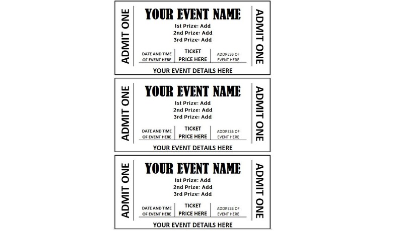 Editable Raffle Event Ticket, Event Ticket Printables, Editable Event ...