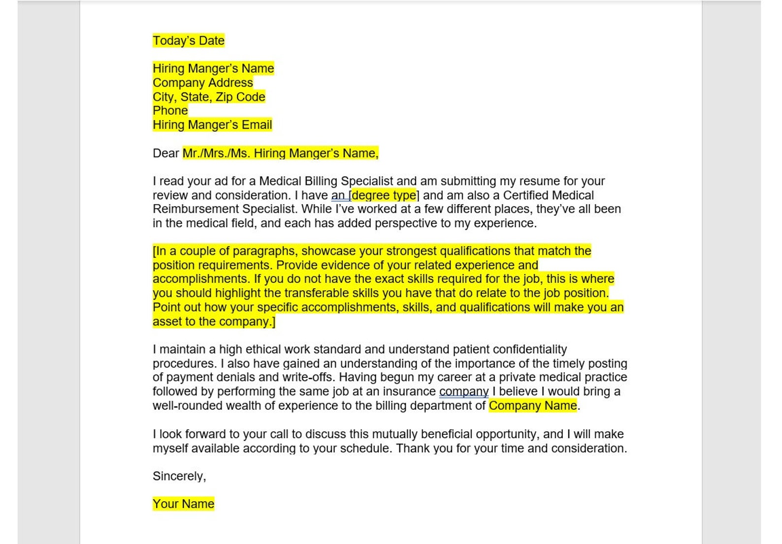 Medical Billing Specialist Cover Letter, Cover Letter Template ...