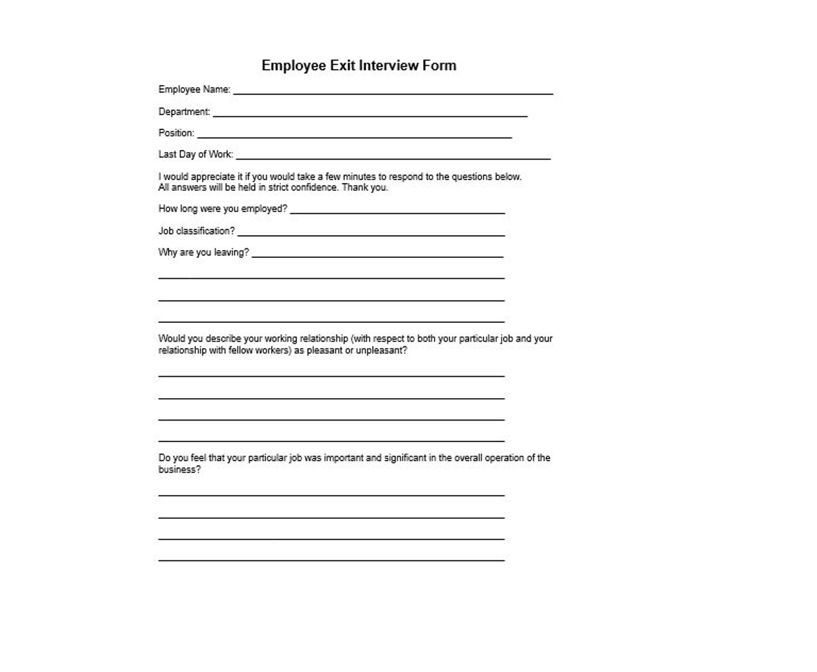 Employee Exit Interview Form Template, Employee Exit Interview Form ...