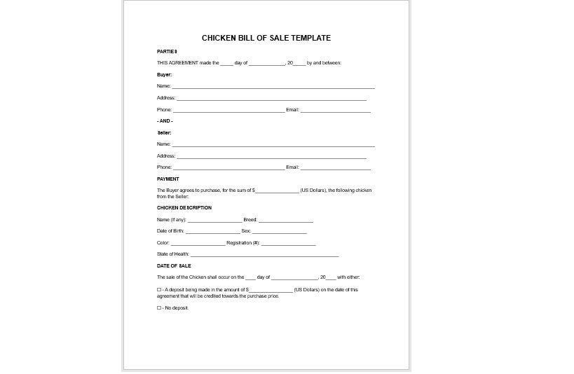 Editable Chicken Bill of Sale Template, Editable Bill of Sale, Bill of ...