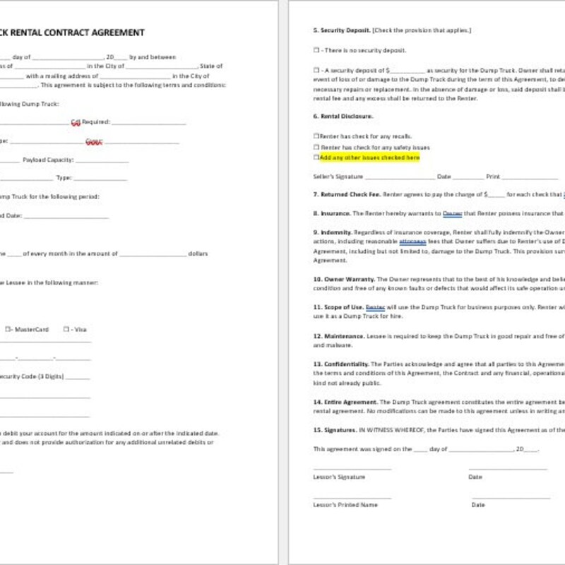 Roll off Dumpster Contract Template - Etsy