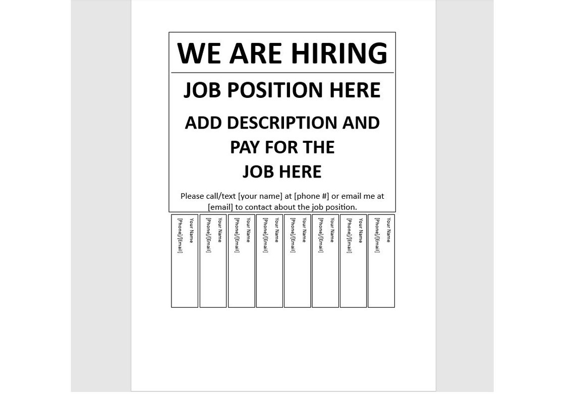 Editable Hiring Tear-off Flyer, Tear-off Flyer Template, Job Hiring ...