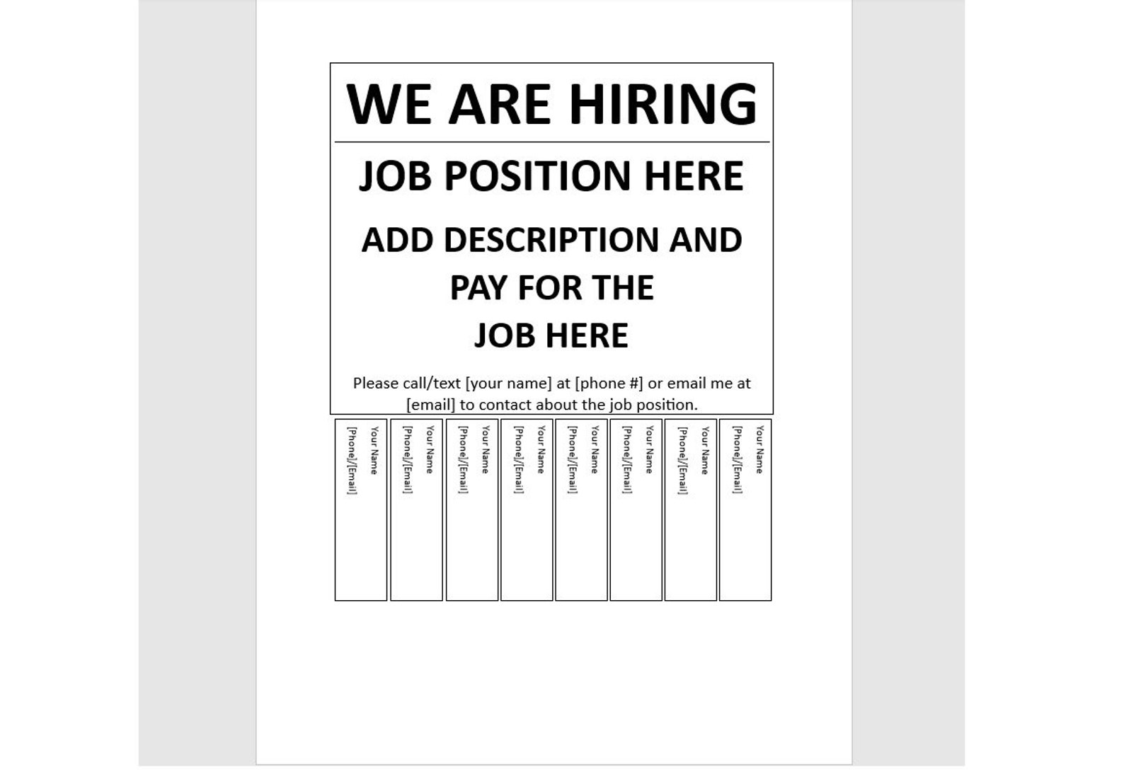 Editable Hiring Tear-off Flyer, Tear-off Flyer Template, Job Hiring ...