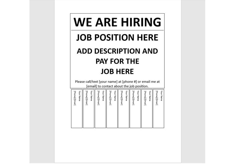 Editable Hiring Tear-off Flyer, Tear-off Flyer Template, Job Hiring ...