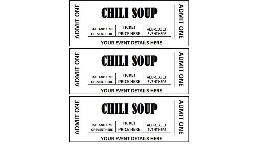 Editable Chili Soup Ticket, Chili Ticket Printables, Editable Chili ...