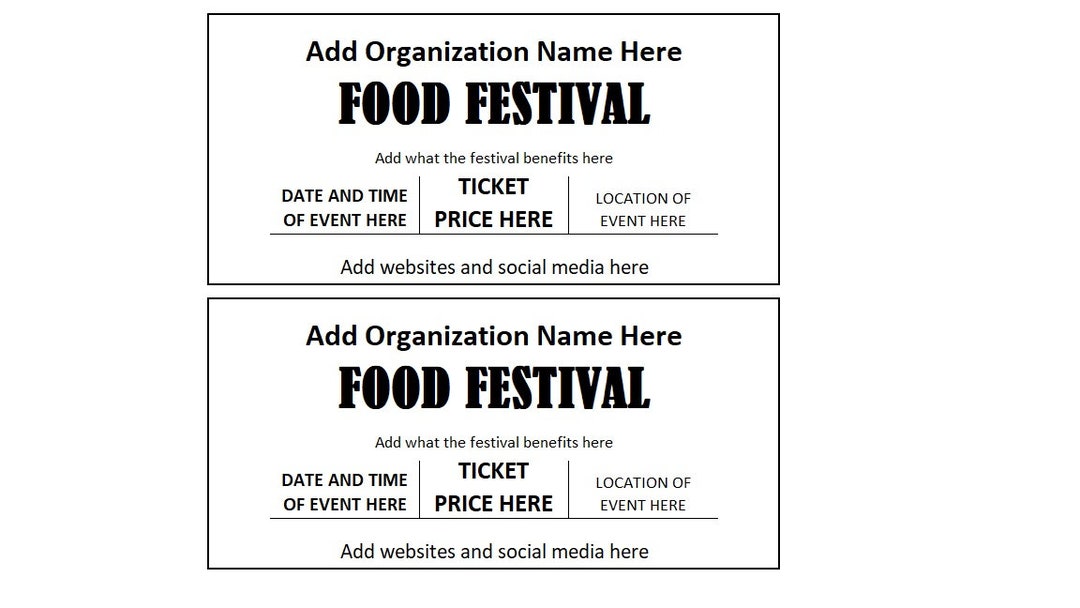 Food Festival Ticket, Food Festival Fundraiser Ticket, Food Festival ...