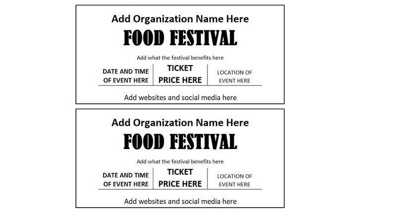 Food Festival Ticket, Food Festival Fundraiser Ticket, Food Festival ...