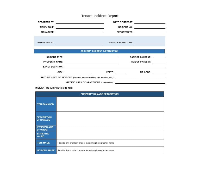 Tenant Incident Report Template, Tenant Incident Report, Incident ...