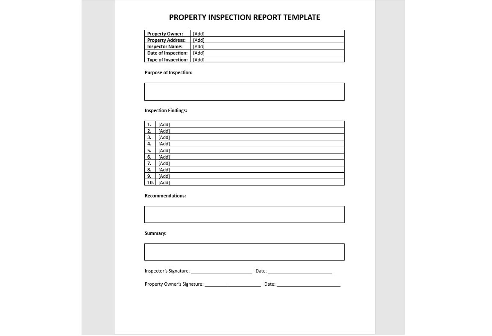 Editable Property Inspection Report Template, Property Inspection ...
