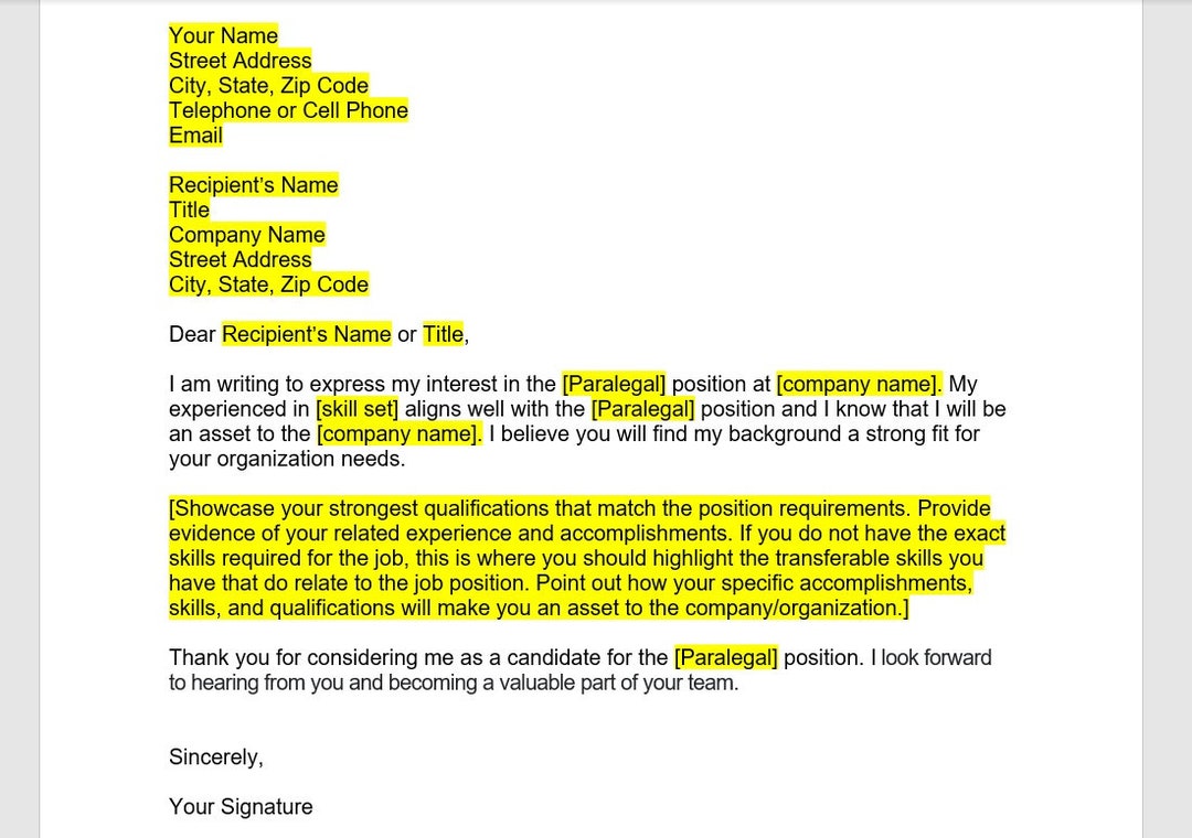 Paralegal, Paralegal Cover Letter, Cover Letter Template, Editable ...