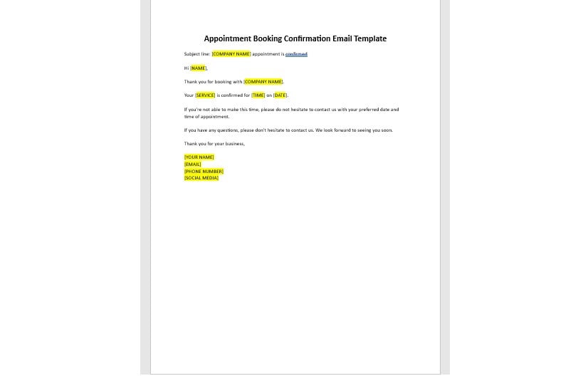 Editable Appointment Booking Confirmation Email Template, Confirmation ...