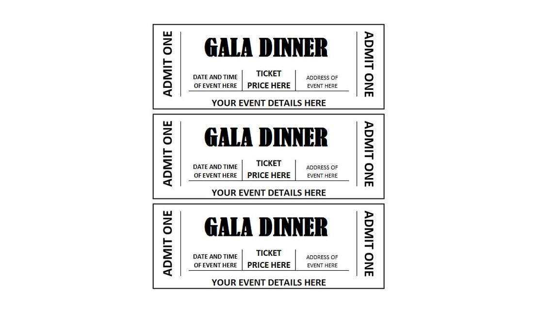 Editable GALA Dinner Event Ticket, Gala Dinner Ticket Printables ...