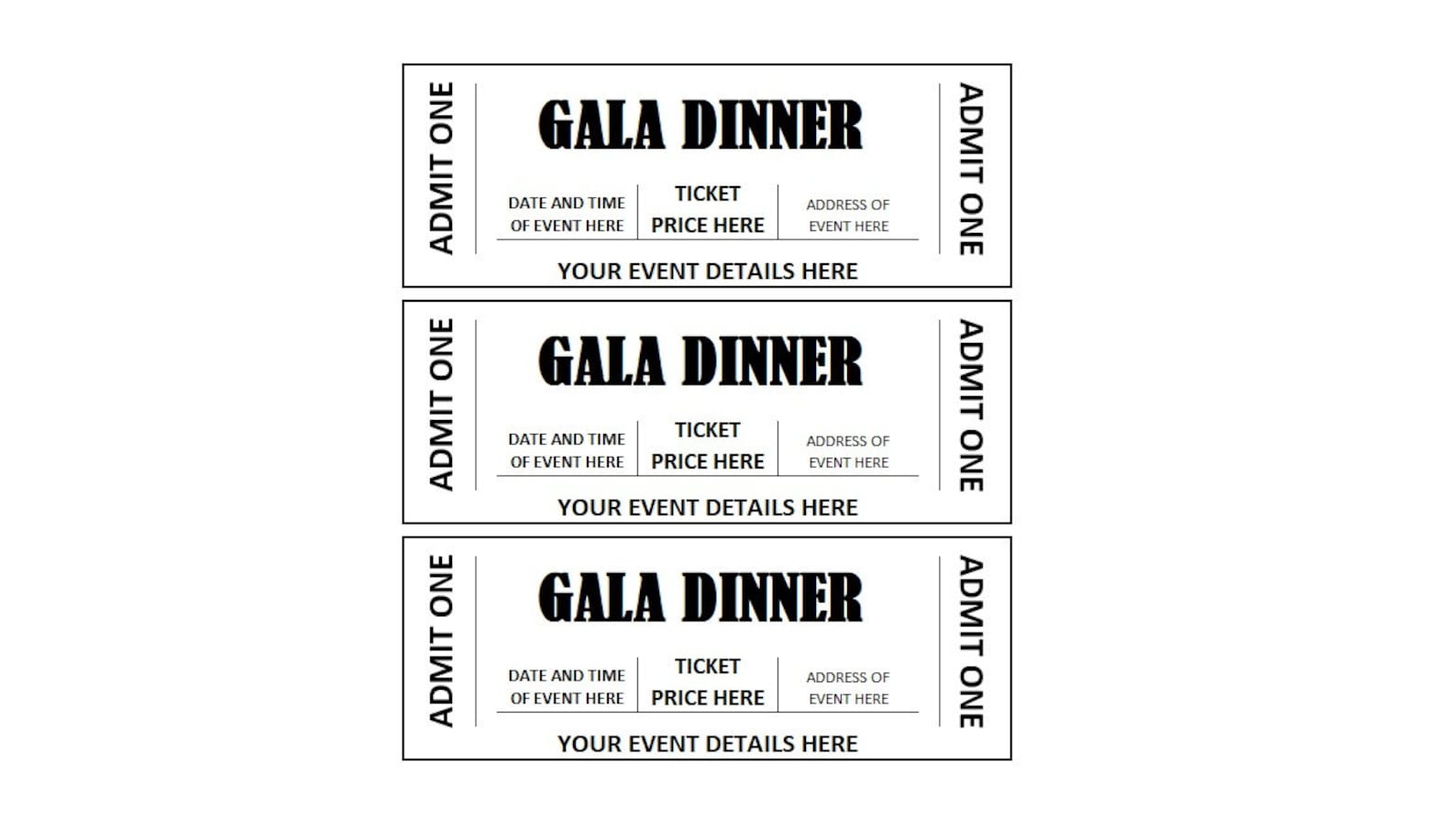 Editable GALA Dinner Event Ticket, Gala Dinner Ticket Printables ...