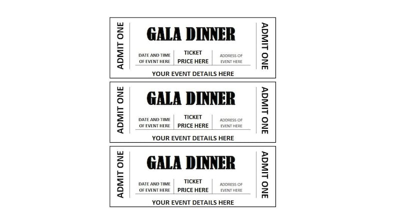 Editable GALA Dinner Event Ticket, Gala Dinner Ticket Printables ...