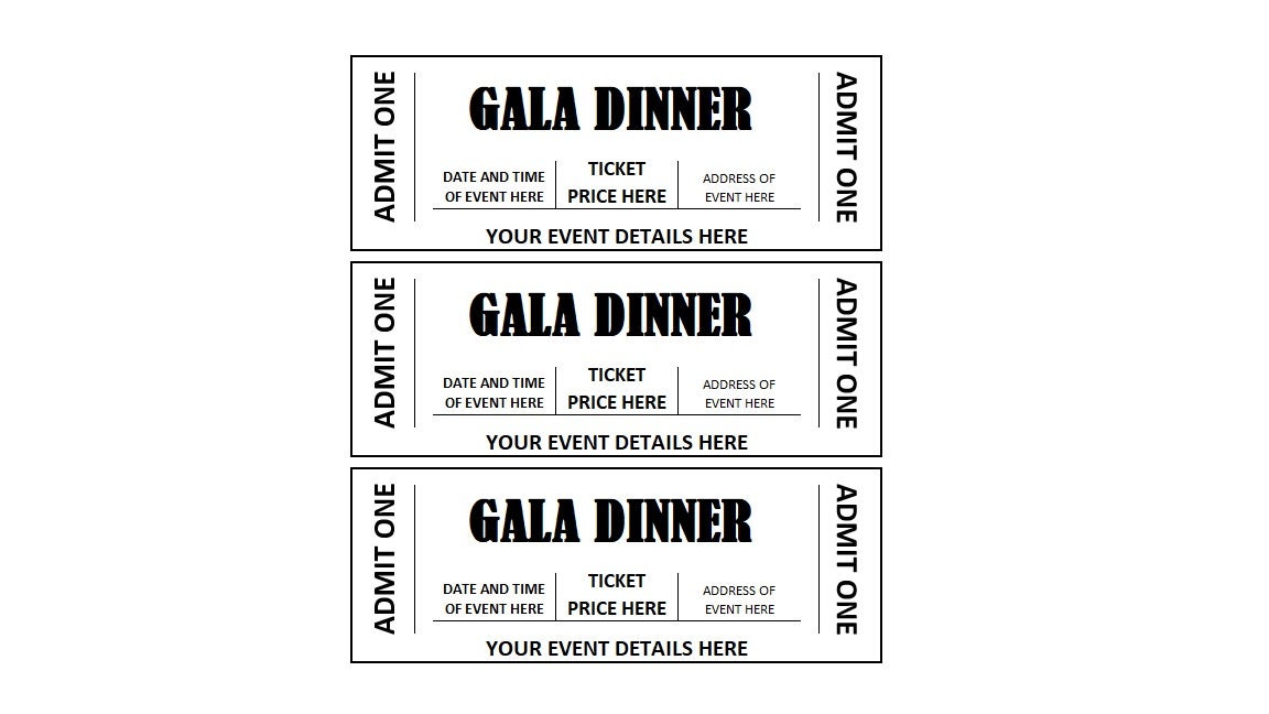 Editable GALA Dinner Event Ticket, Gala Dinner Ticket Printables ...