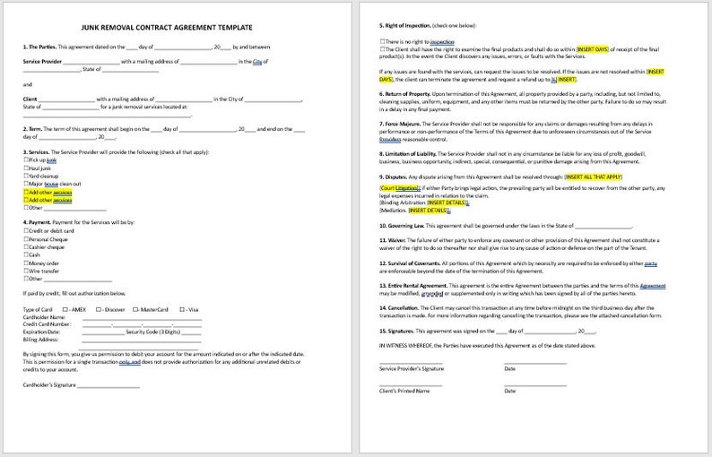 Editable Junk Removal Contract, Junk Removal Contract Template, Junk ...