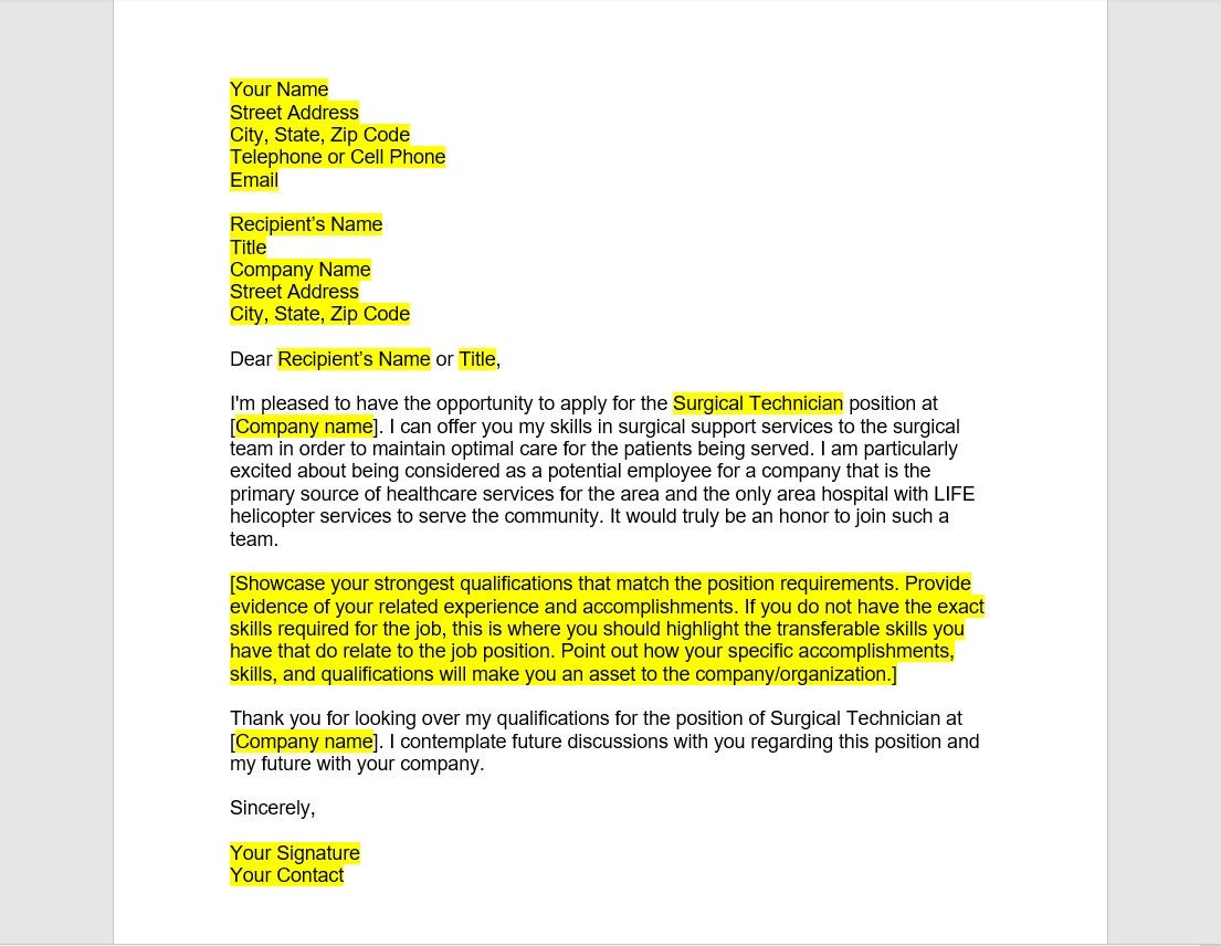 Surgical Technician Cover Letter, Simple Cover Letter, Cover Letter ...