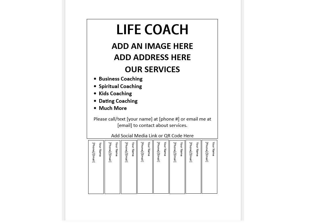 Editable Life Coach Tear-off Flyer, Life Coach Ad, Tear-off Flyer ...
