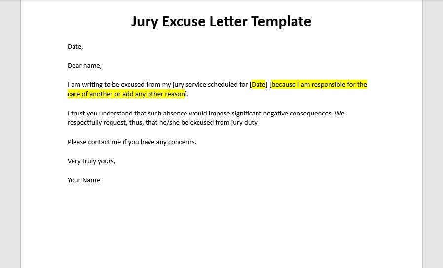 Editable Jury Excuse Template, Jury Excuse Note, Jury Excuse Template ...