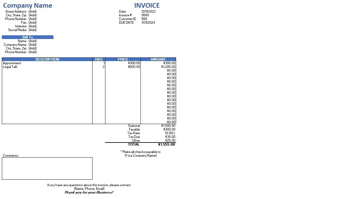 Attorney Invoice Template, Attorney General Invoice Template, Word ...