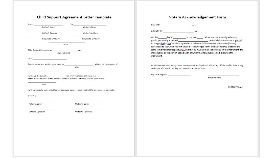 Child Support Agreement Letter Between Parents, Child Support Agreement ...