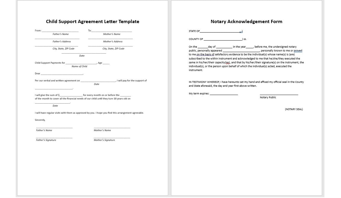 Child Support Agreement Letter Between Parents, Child Support Agreement ...